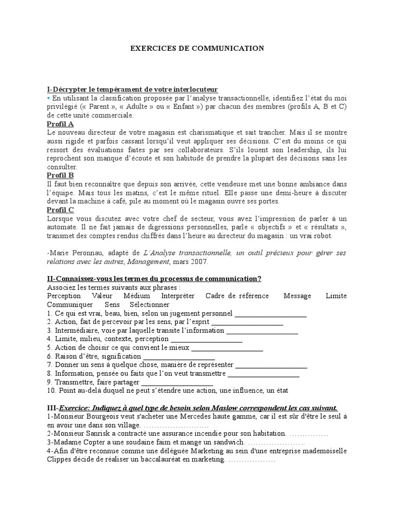 Exercices de Communication | PDF | la communication | Linguistique