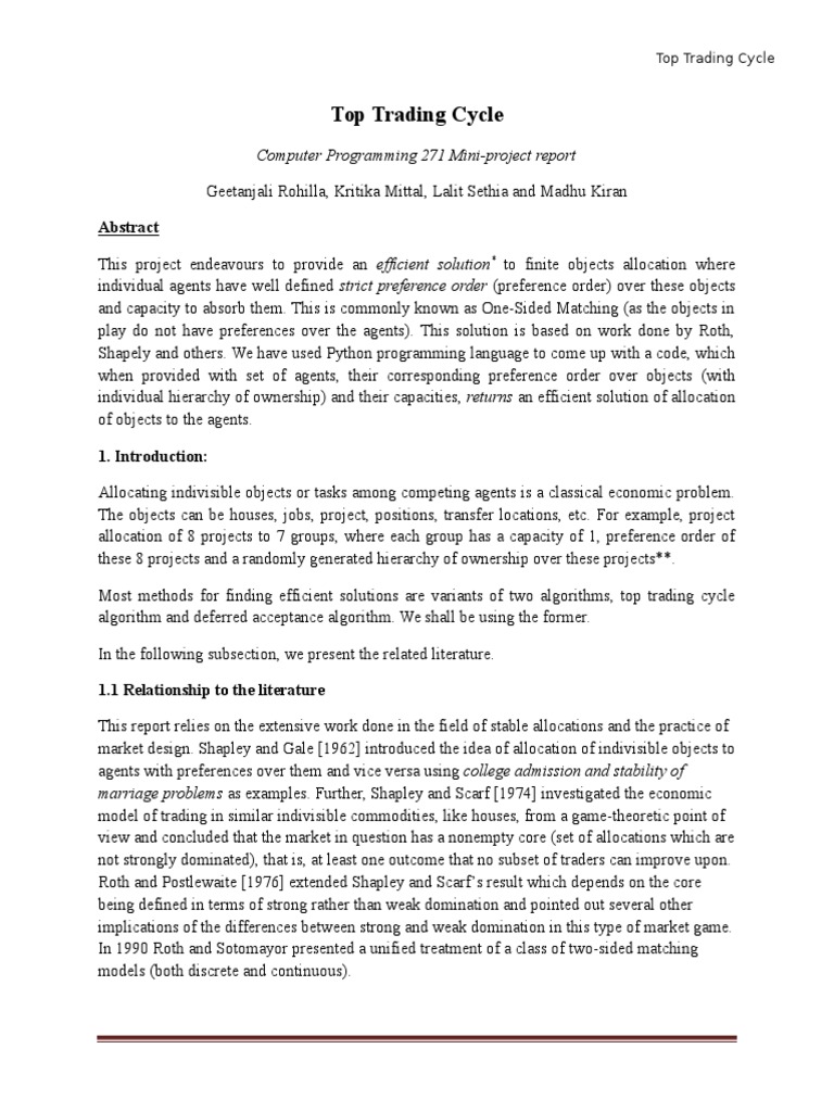 Top Trading Cycle Algorithm Report | PDF | Algorithms | Applied Mathematics