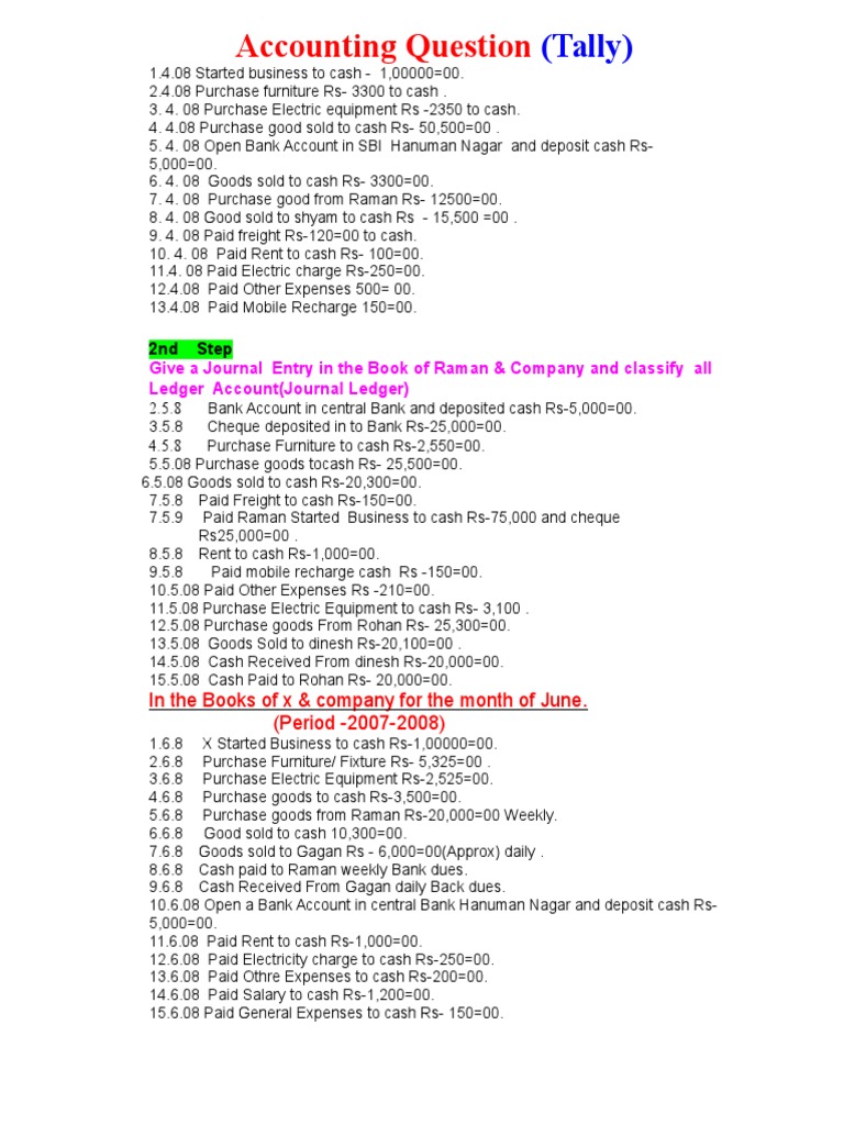 Tally Question | Download Free PDF | Debits And Credits | Expense