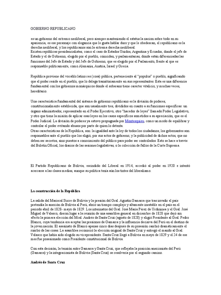 Características del Gobierno Republicano | PDF | República | Formas de ...