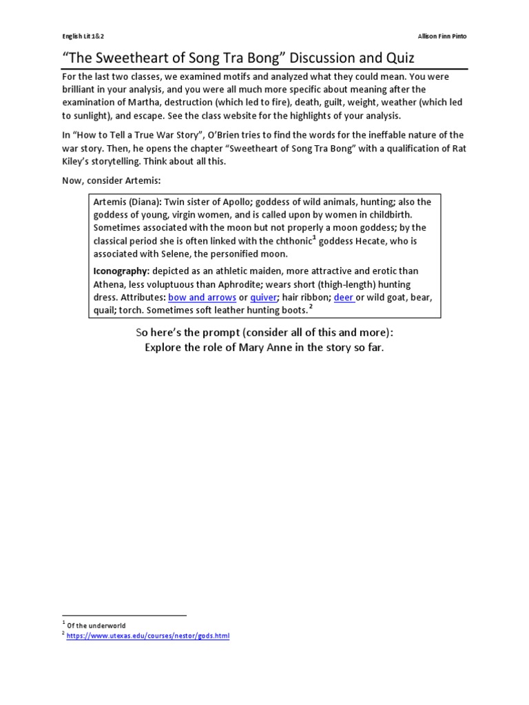 Quiz Sweetheart of Song Tra Bong | PDF | Philosophy | Young Adult