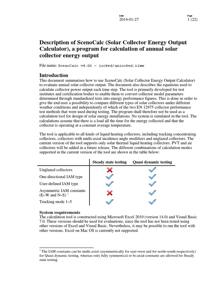 Annual Solar Collector Output Calculator | PDF | Heat Transfer | Angle