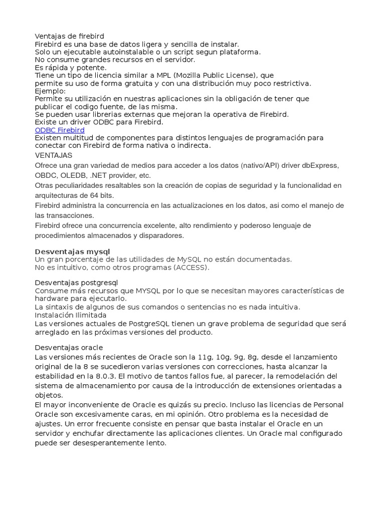 Ventajas Firebird | PDF | SQL | Base de datos Oracle