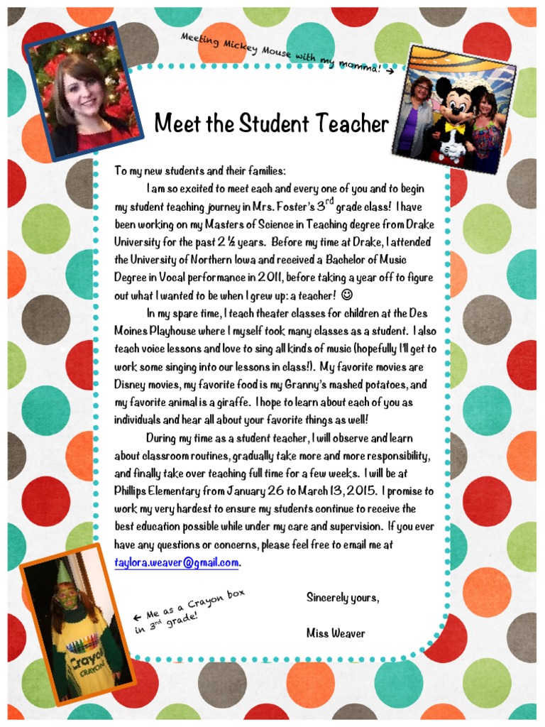 Meet Your New 3rd Grade Student Teacher | PDF