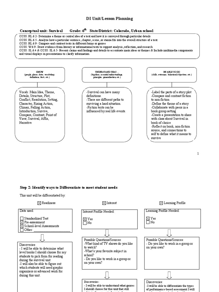 Survival Unit Plan | PDF | Educational Assessment | Reading (Process)