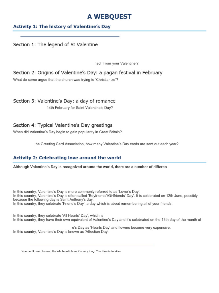 A Webquest | PDF | Valentine's Day | Religion And Belief