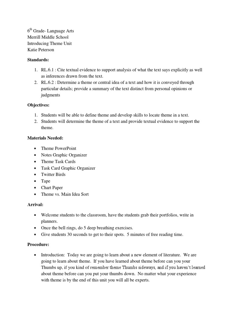 Theme Lesson Plan | PDF | Lesson Plan | Educational Psychology