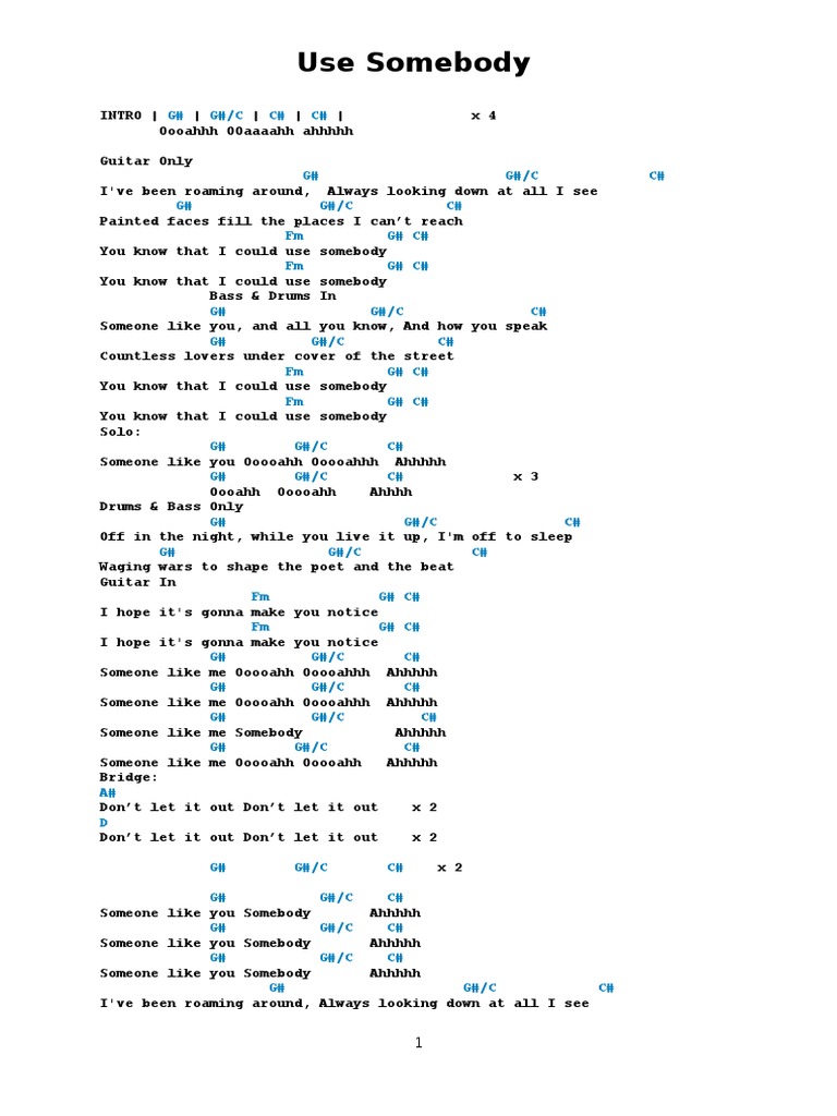 Use Somebody Chords and Lyrics | PDF
