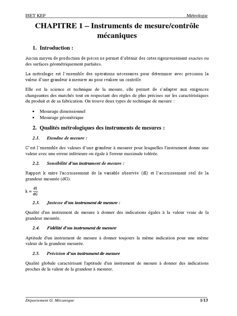 Ch1-Instruments de Mesure | PDF | Outils | Instrument de mesure