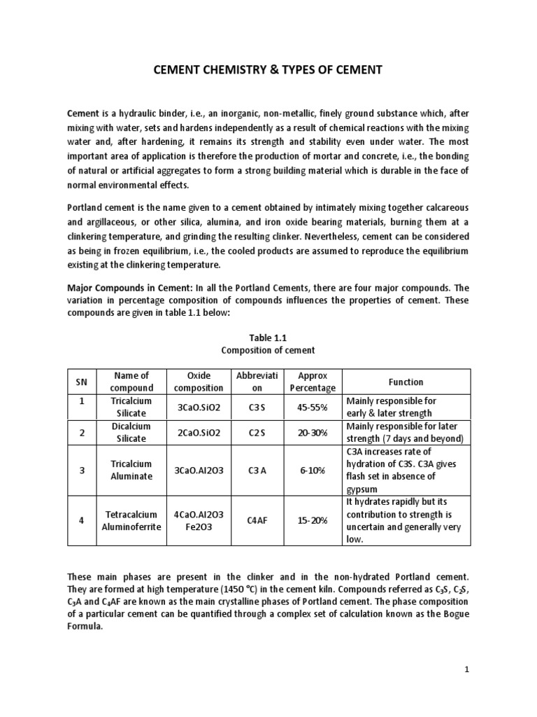 Cement Chemistry and Types of Cement | Download Free PDF | Concrete ...