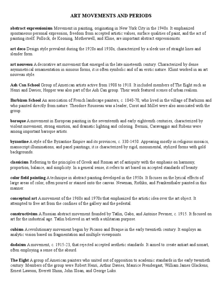 Art Movements and Periods | PDF | Realism (Arts) | Paintings