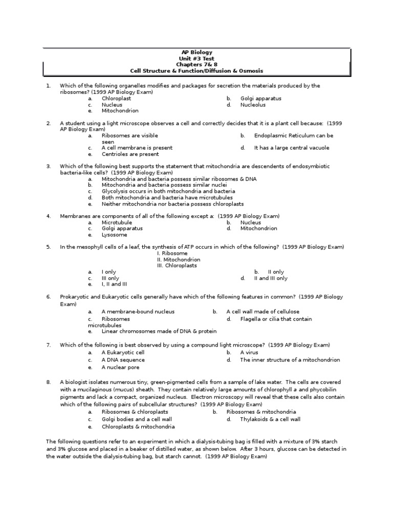 Unit 3 Ch. 7 and 8-Cell Quiz | PDF | Cell (Biology) | Cell Membrane