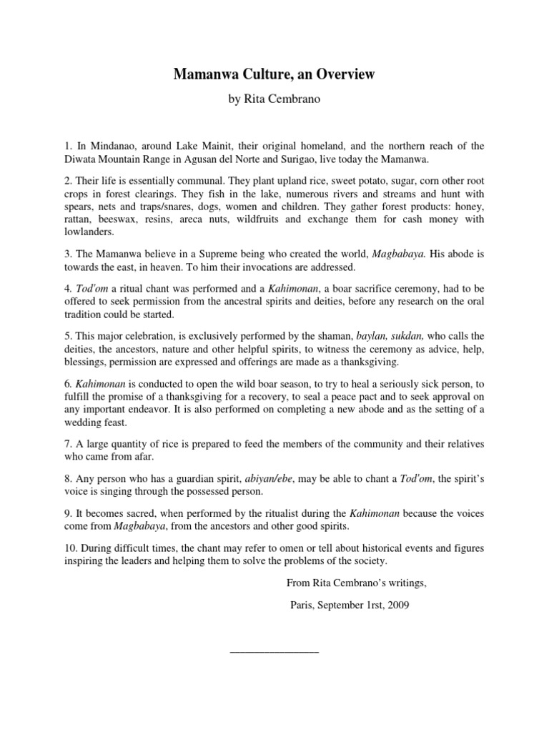 10 Mamanwa Culture, An Overview | PDF
