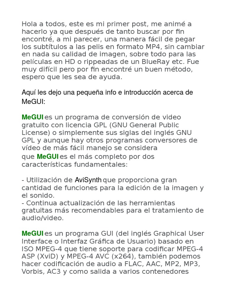 Tutorial Del Programa MEGui | PDF
