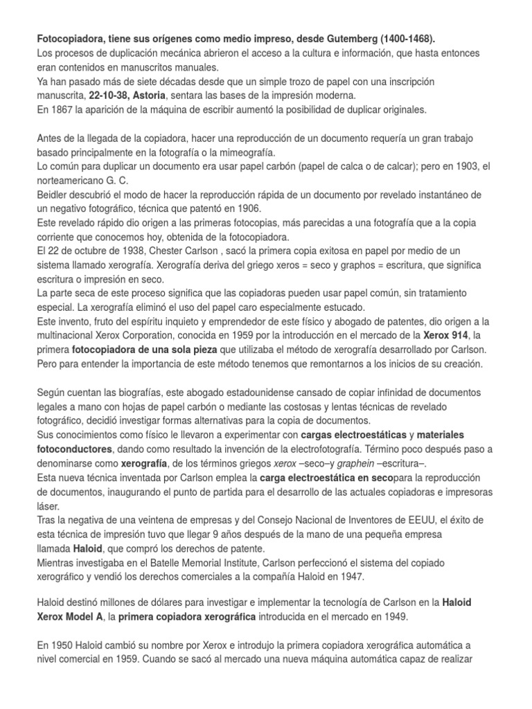 Historia de la Fotocopiadora y Xerografía | PDF | Telefonía móvil ...