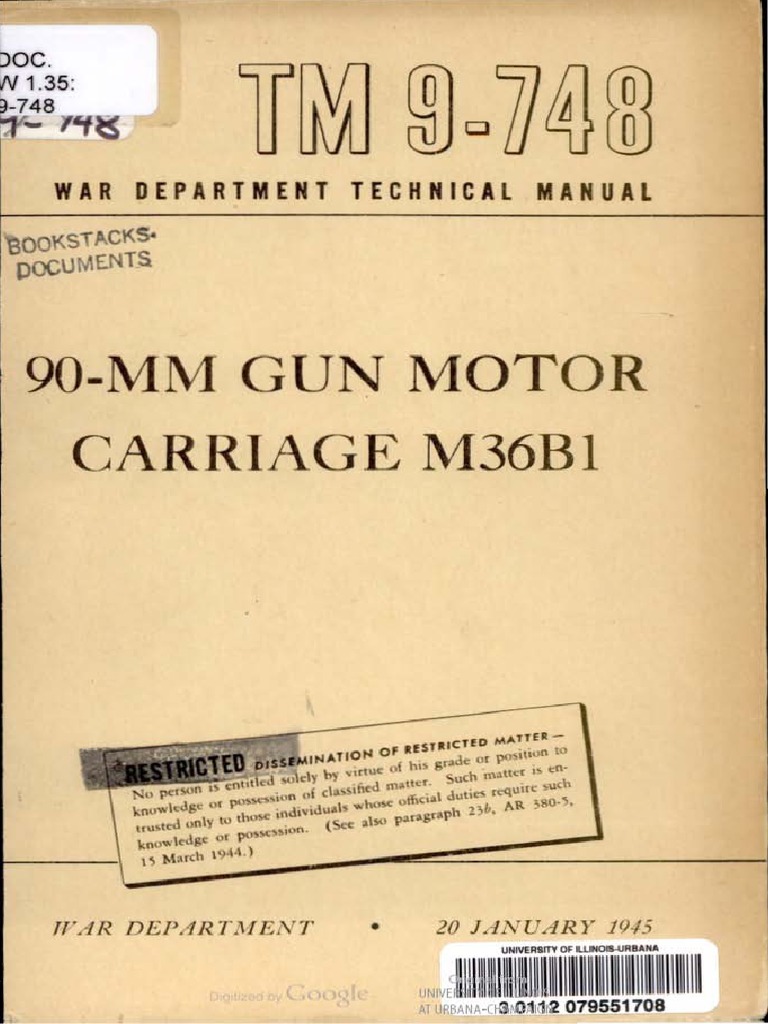 TM 9-748 90-mm Gun Motor Carriage M36B1 1945 | PDF | Trigger (Firearms ...