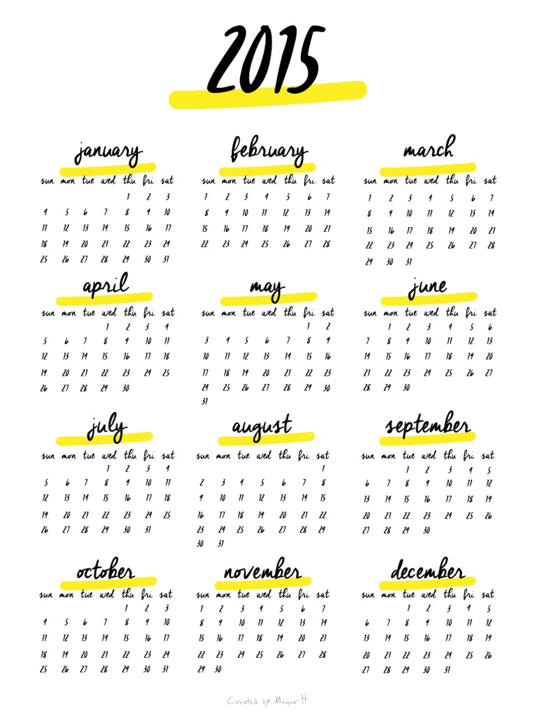 2015 Calendar Printable PDF | PDF