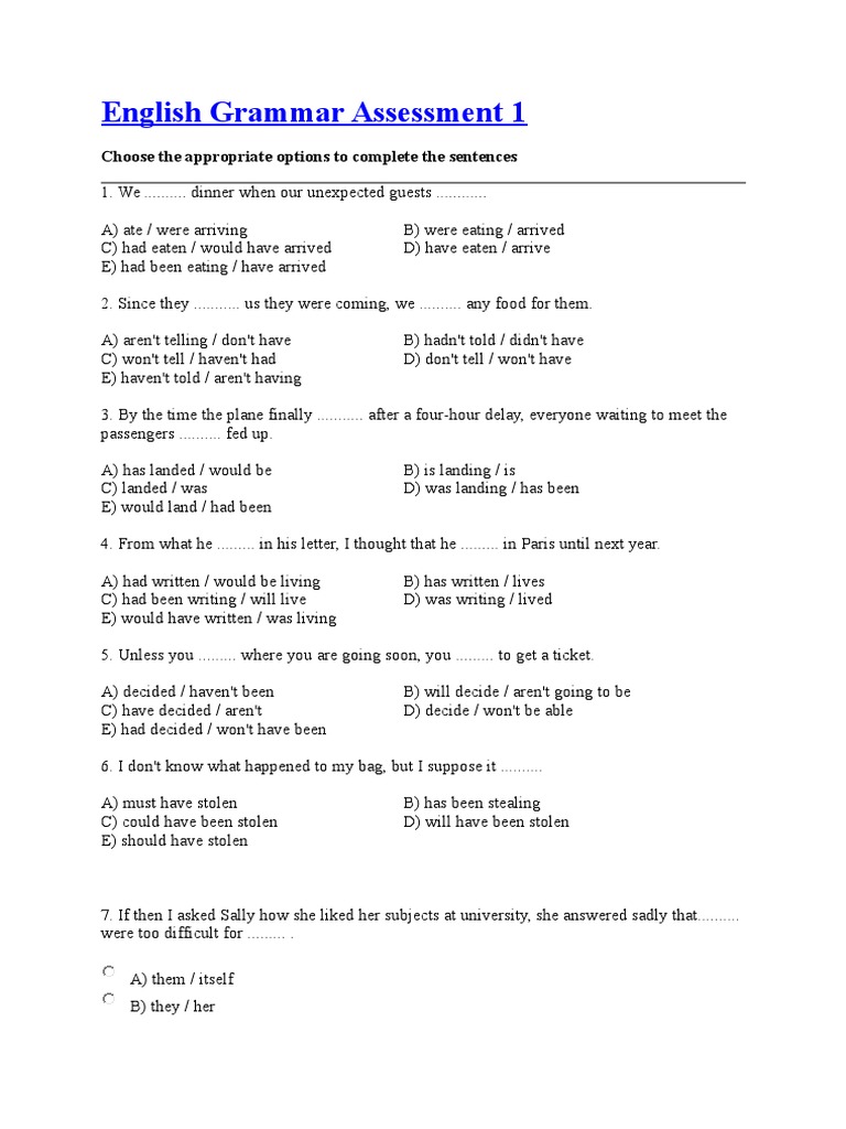 Grammar Assessment | PDF