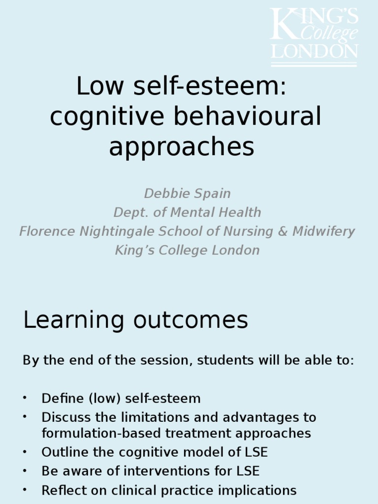 Cognitive Behavioural Approaches To Low Self Esteem Cognitive