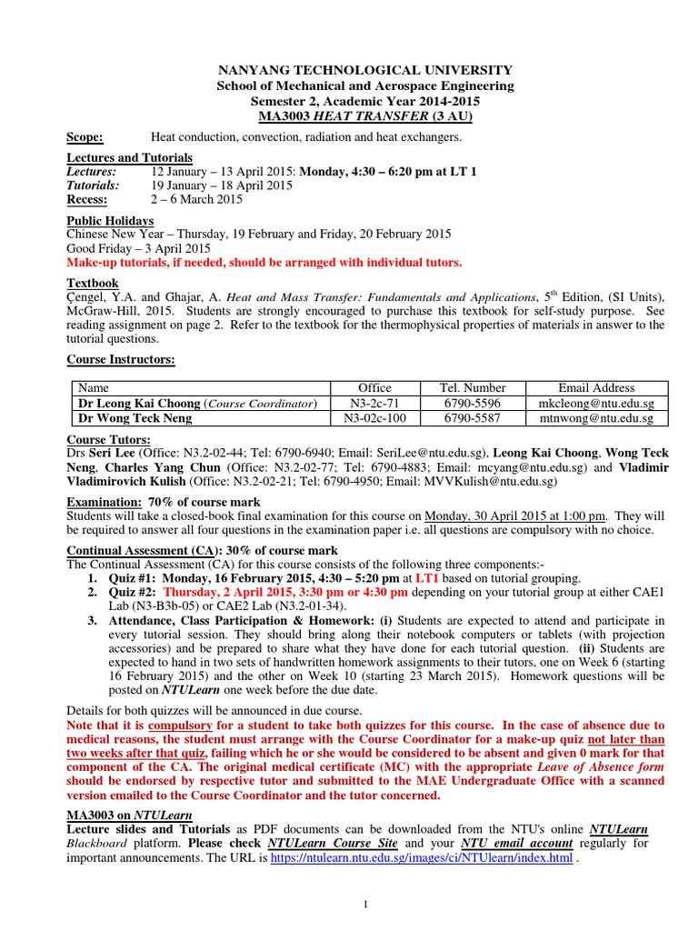 Admin Instructions - MA3003 - S2 AY 2014-15 | PDF | Thermal Conduction ...