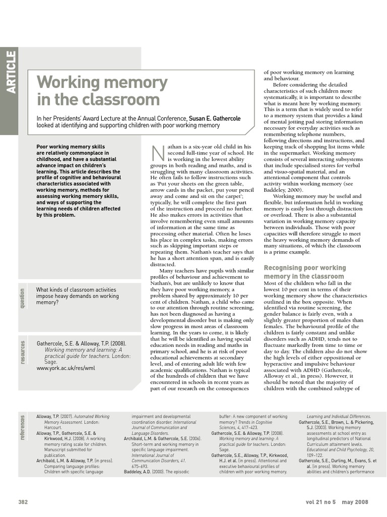 Supporting Kids with Memory Challenges | PDF | Working Memory ...