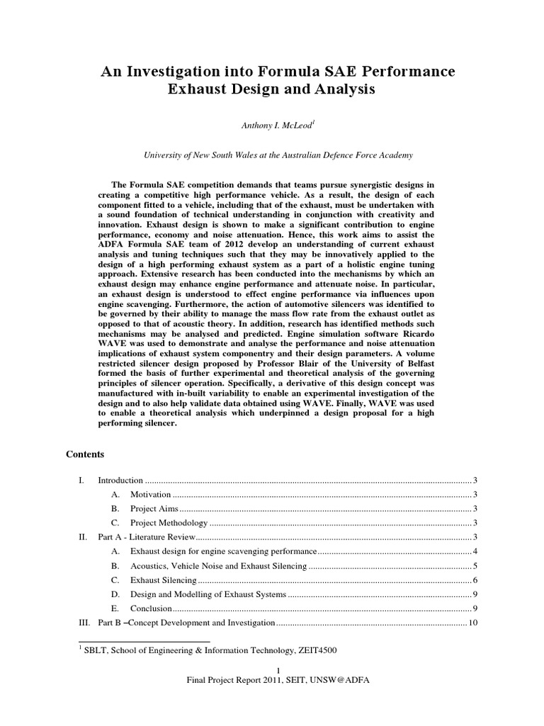 Formula SAE Performance Exhaust Design | PDF | Fluid Dynamics | Engines