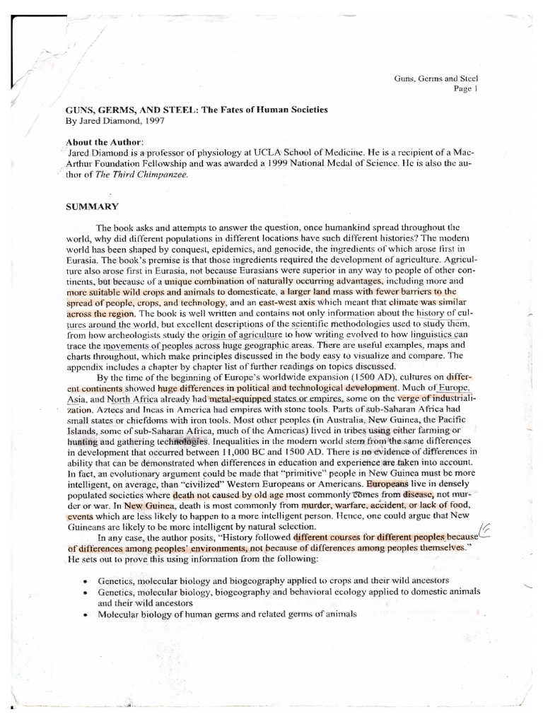 Guns, Germs and Steel Summary | PDF