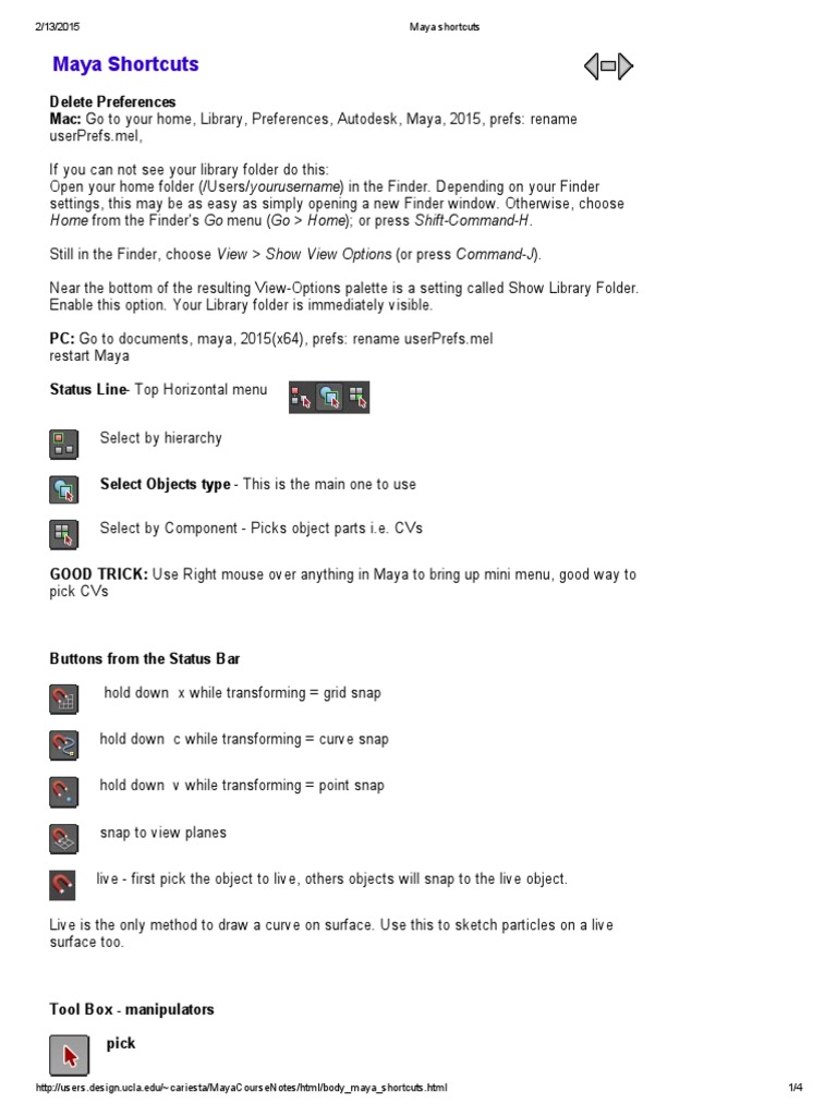 Maya Shortcuts | Finder (Software) | Keyboard Shortcut