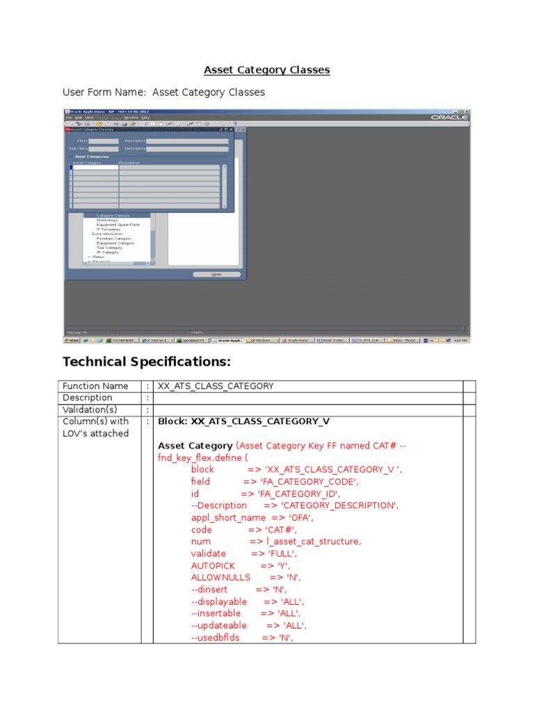Technical Specifications:: User Form Name: Asset Category Classes | PDF