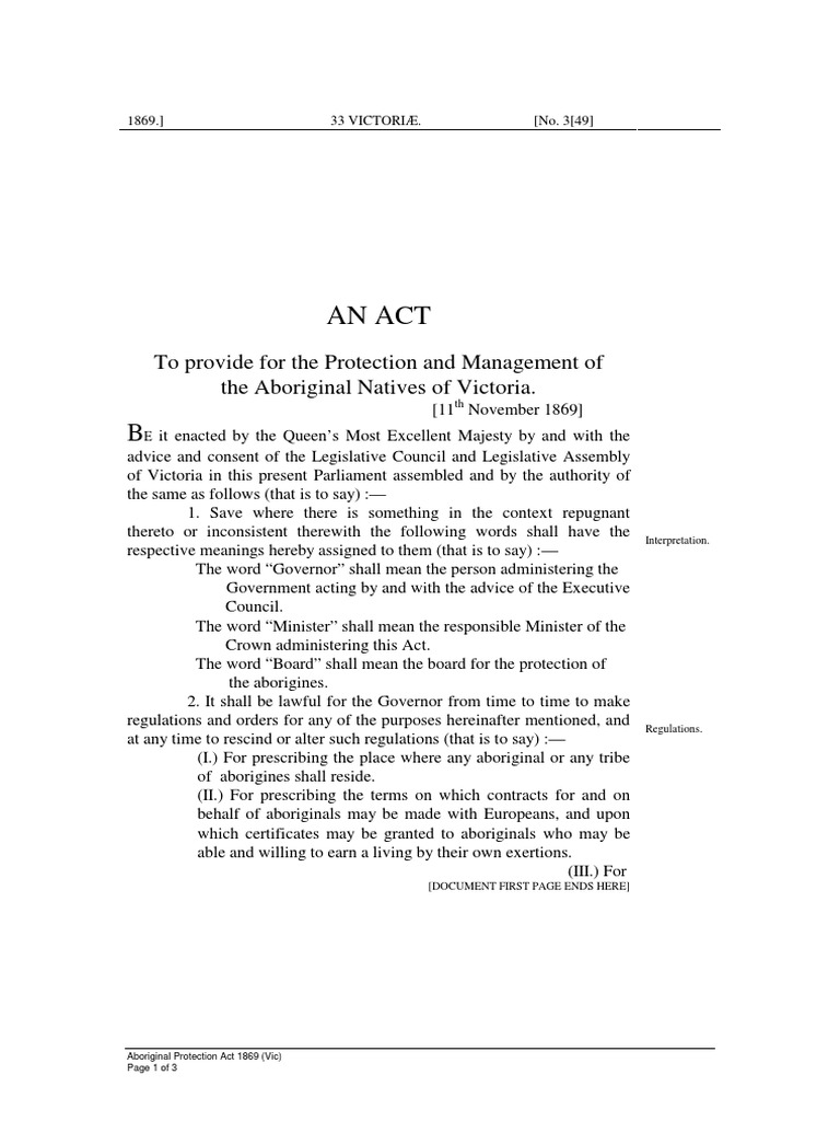 Aboriginal Protection Act 1869 (Victoria) | PDF | Public Law | Virtue