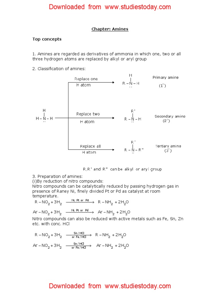 CBSE Class 12 Chemistry - Amines Chapter Notes | Amine | Chemical Reactions