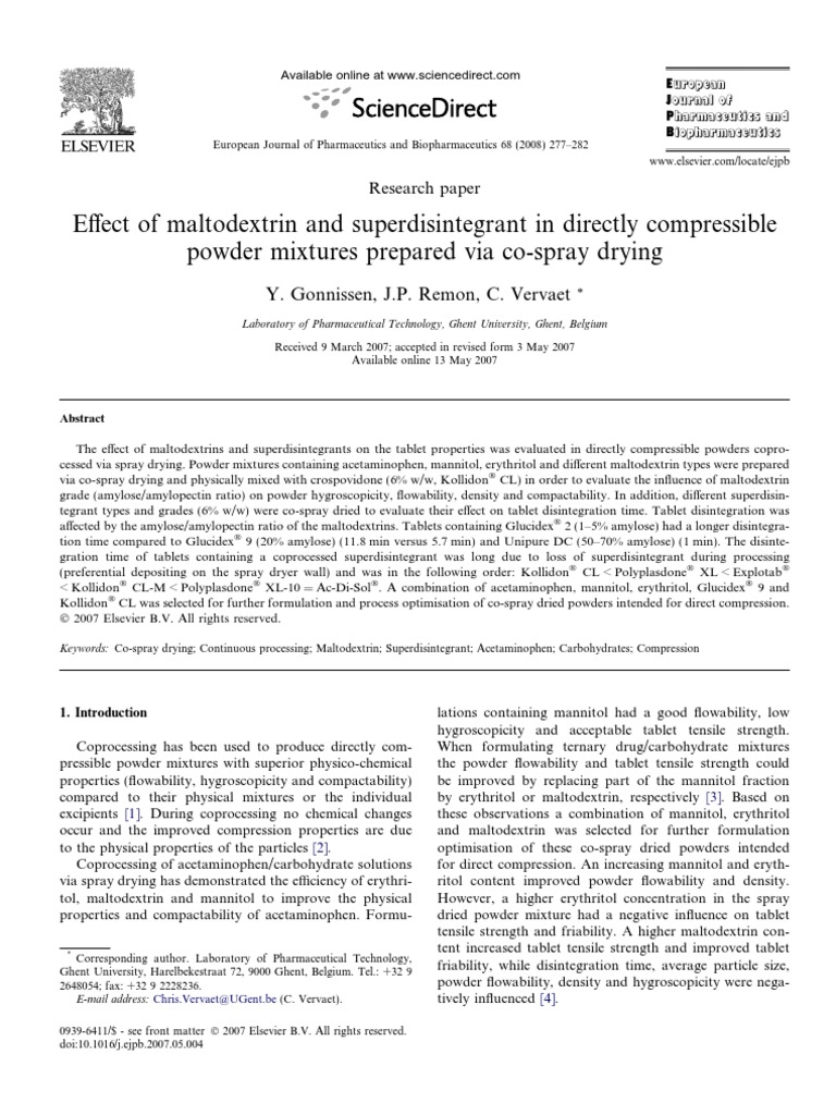 Maltodextrin & Superdisintegrant Effects | PDF | Tablet (Pharmacy ...