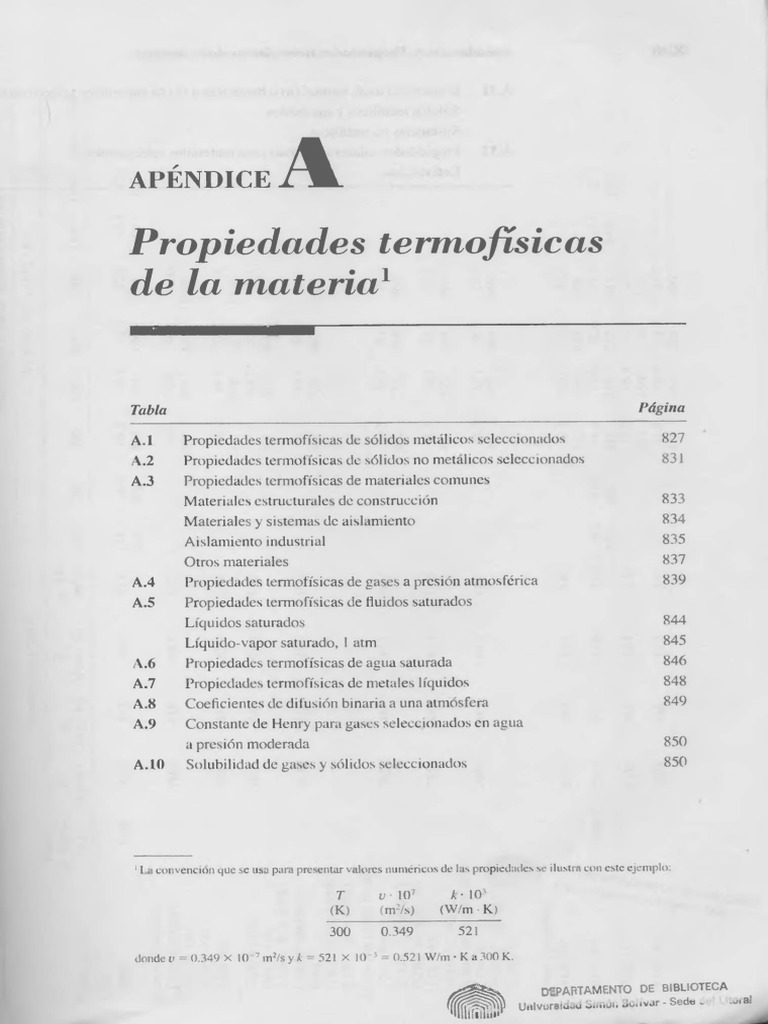 Tablas de Propiedades Térmicas de La Materia (Incropera) | PDF