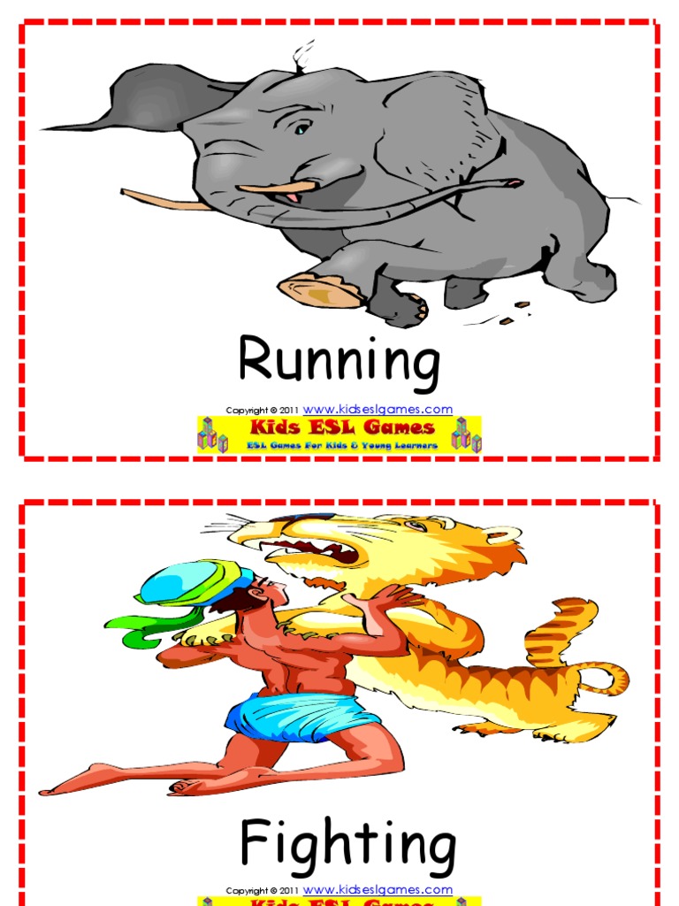 Animal Present Continuous Action Verb Flashcards | PDF