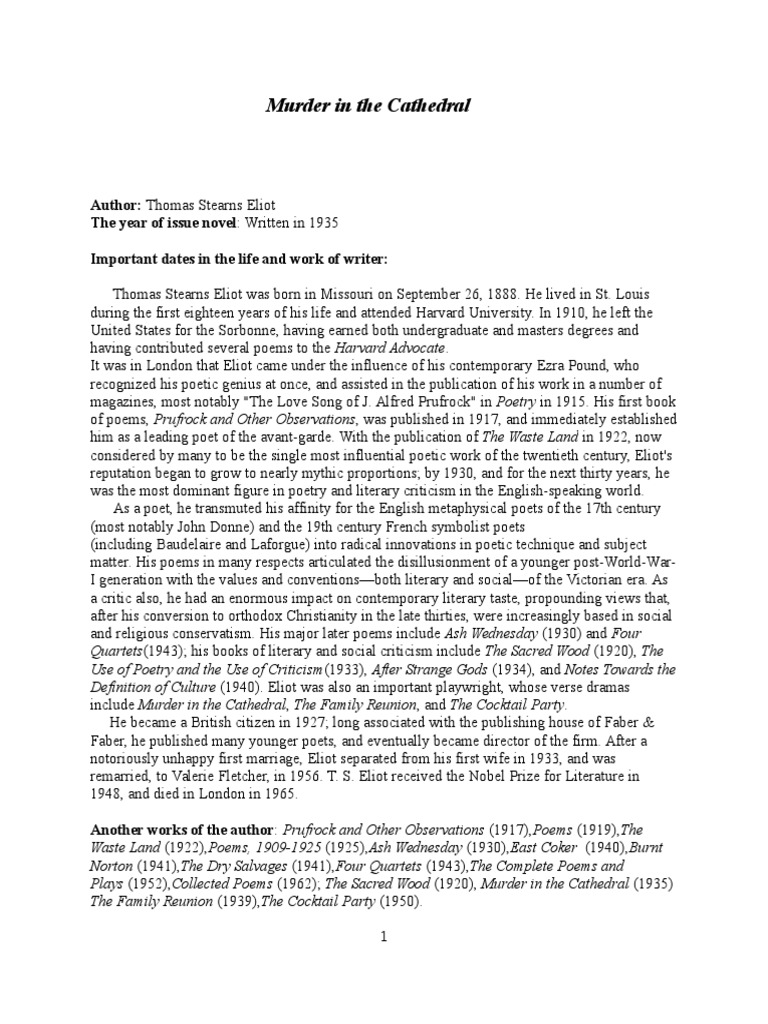 Murder in The Cathedral | Download Free PDF | T. S. Eliot | Religion ...