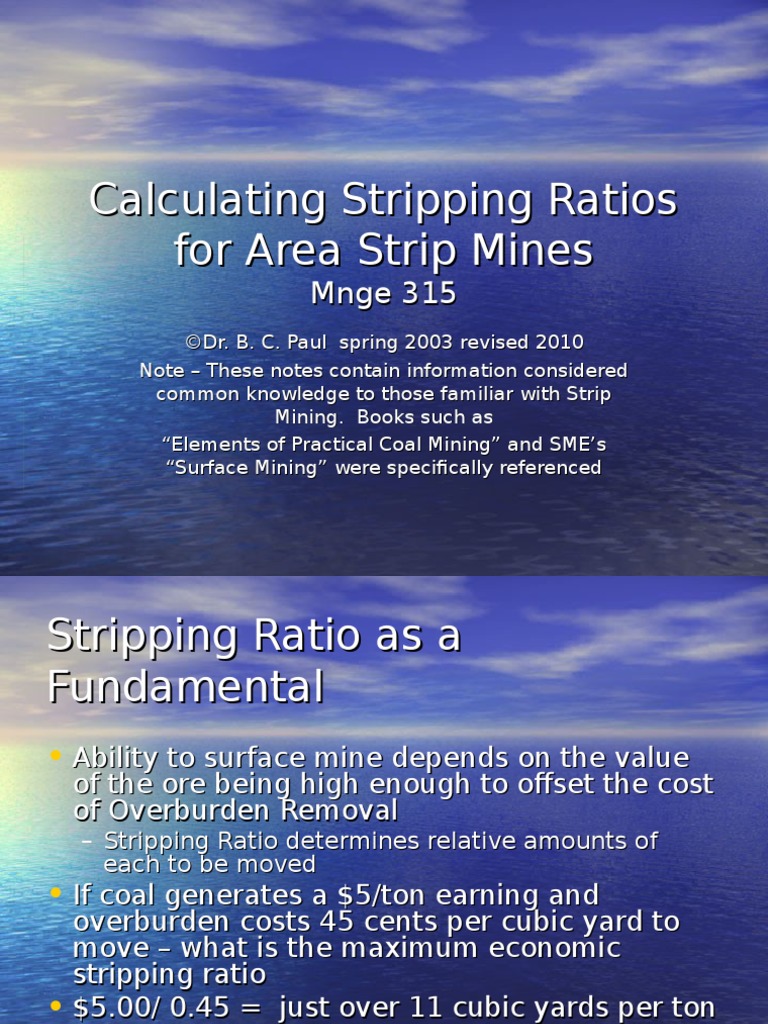 Calculating Stripping Ratios For Area Strip Mines | PDF