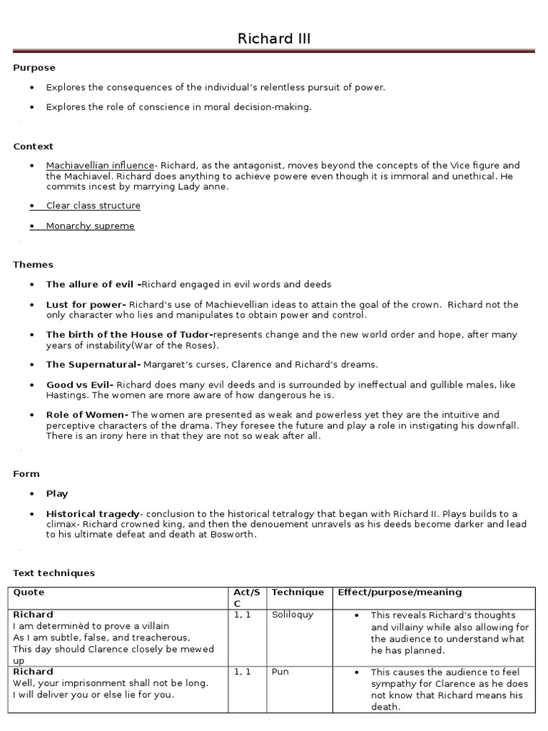 Richard III (Module A) Deep Analysis | PDF | Shakespearean History ...