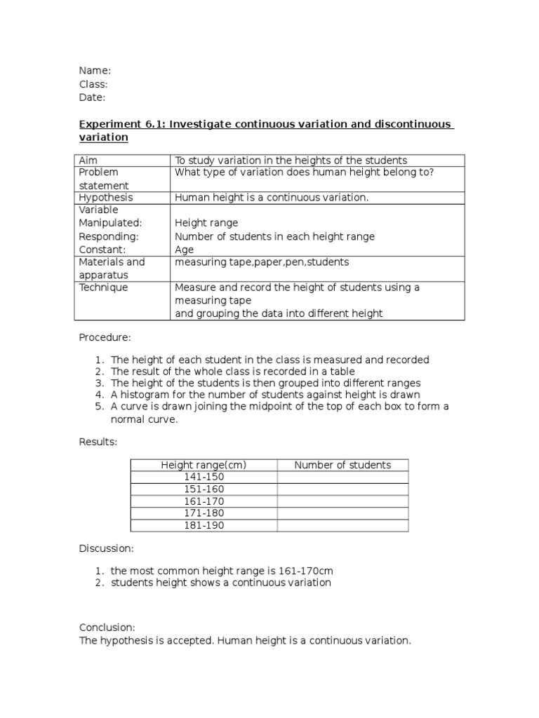 Experiment 6.1: Investigate Continuous Variation and Discontinuous ...
