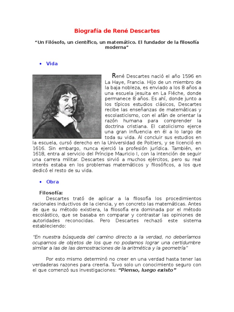 Biografía de René Descartes | PDF | René Descartes | Teoría