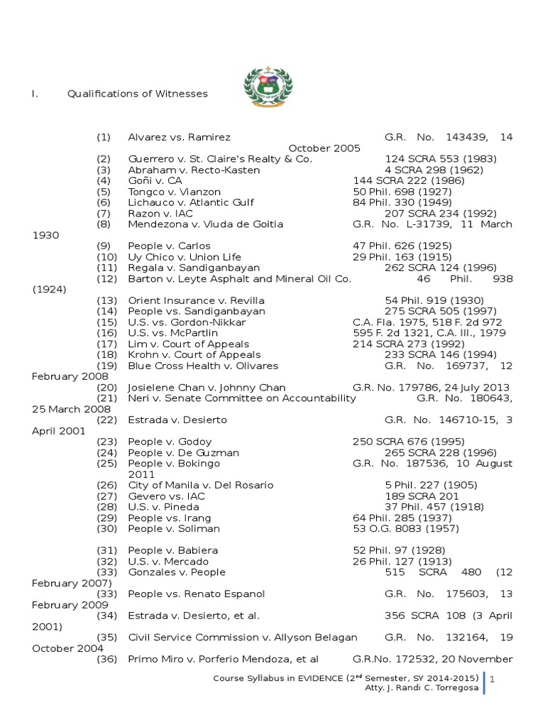 List of Evidence Cases | PDF | Social Science | Law