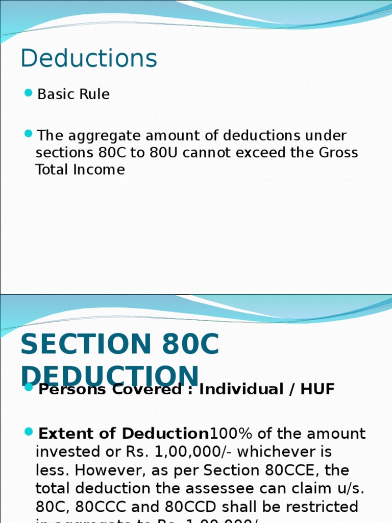 Deductions: Basic Rule The Aggregate Amount of Deductions Under ...