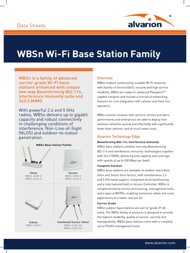 Alvarion WBSN Base Station Family Datasheet | PDF | Ieee 802.11 | Wi Fi