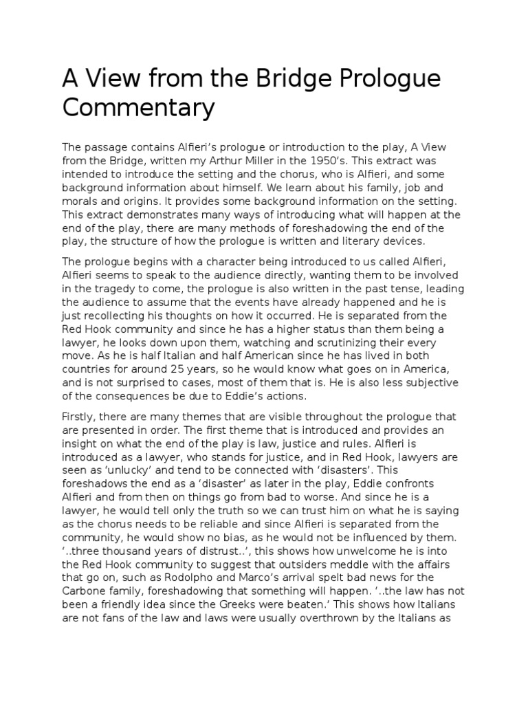 A View From the Bridge Prologue Commentary