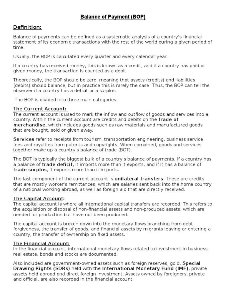 Balance of Payment (BOP) : Definition | Download Free PDF | Current ...