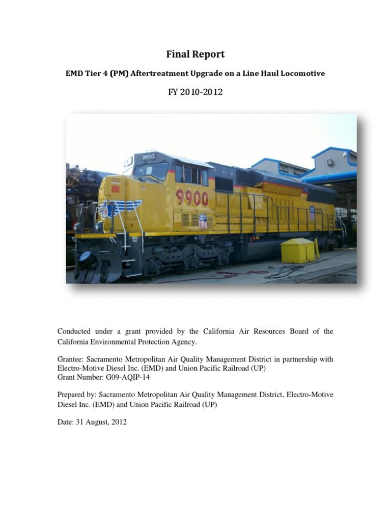 Final Report: EMD Tier 4 (PM) Aftertreatment Upgrade On A Line Haul ...