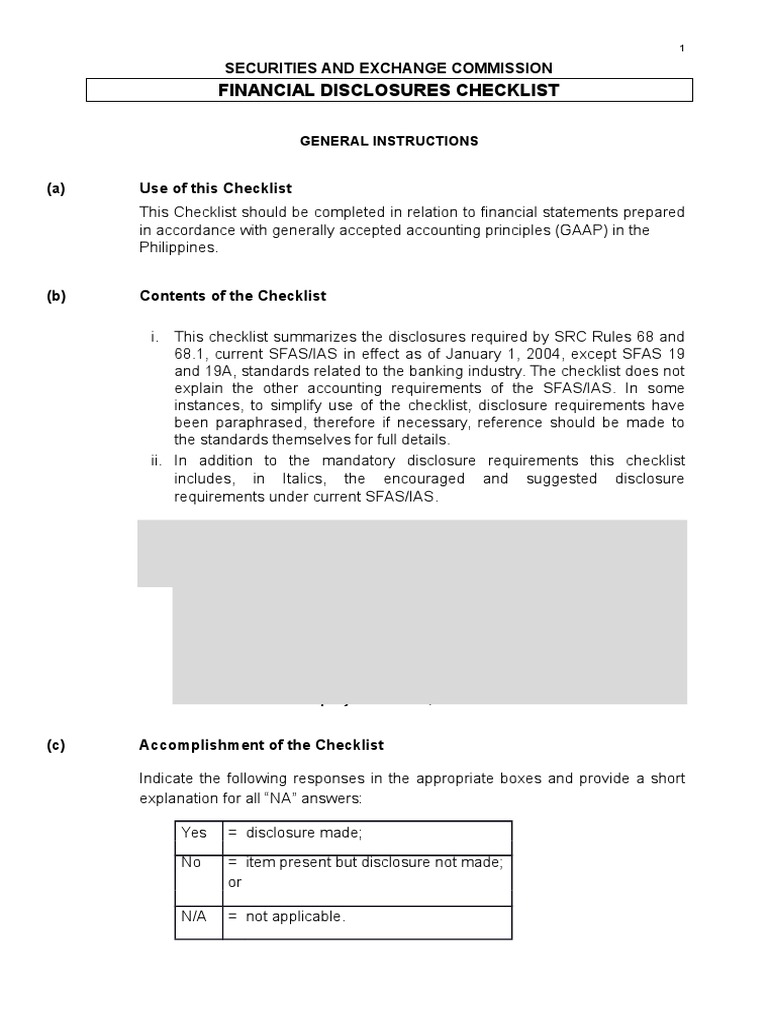 Financial Disclosures Checklist: General Instructions | PDF | Financial ...