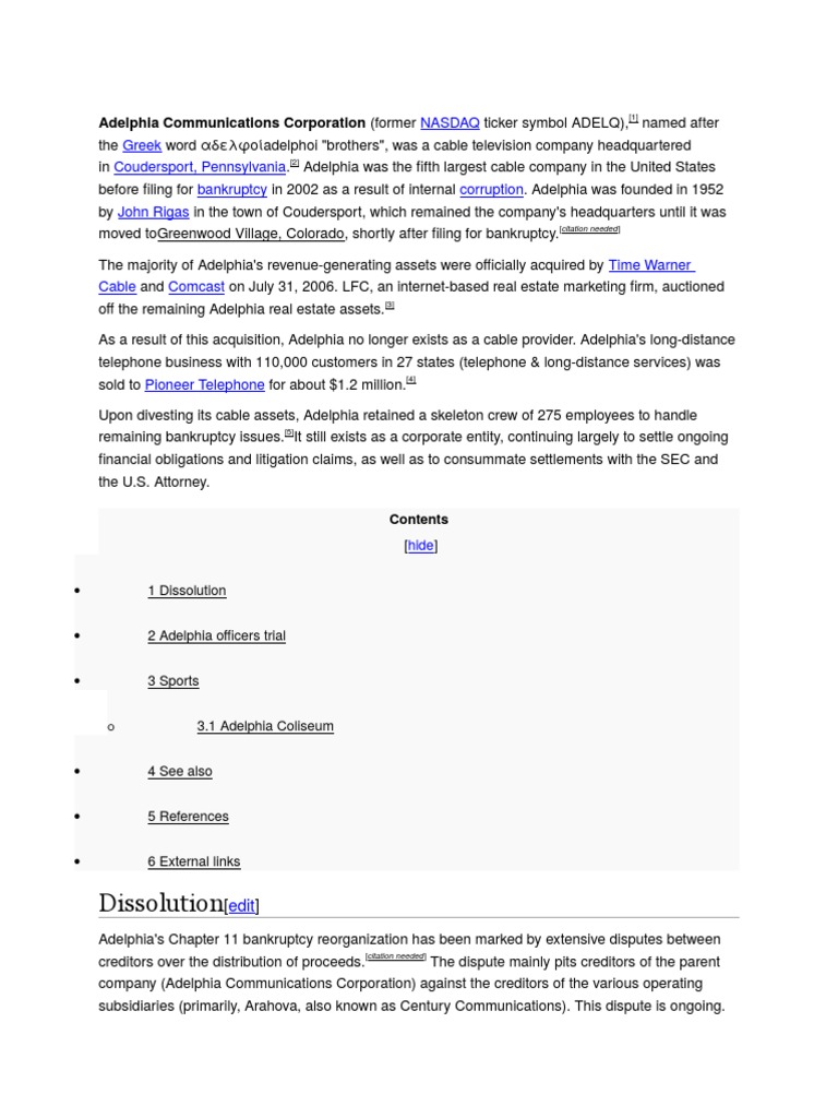 Adelphia Communications Corporation | PDF | Companies | Television Industry