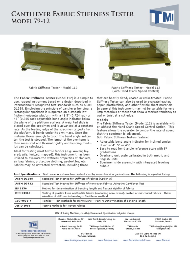 79 12 Cantilever Fabric Stiffness Tester | PDF | Textiles | Stiffness
