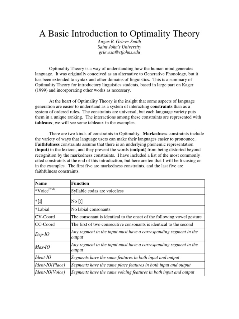 A Basic Introduction to Optimality Theory | Syllable | Phonology