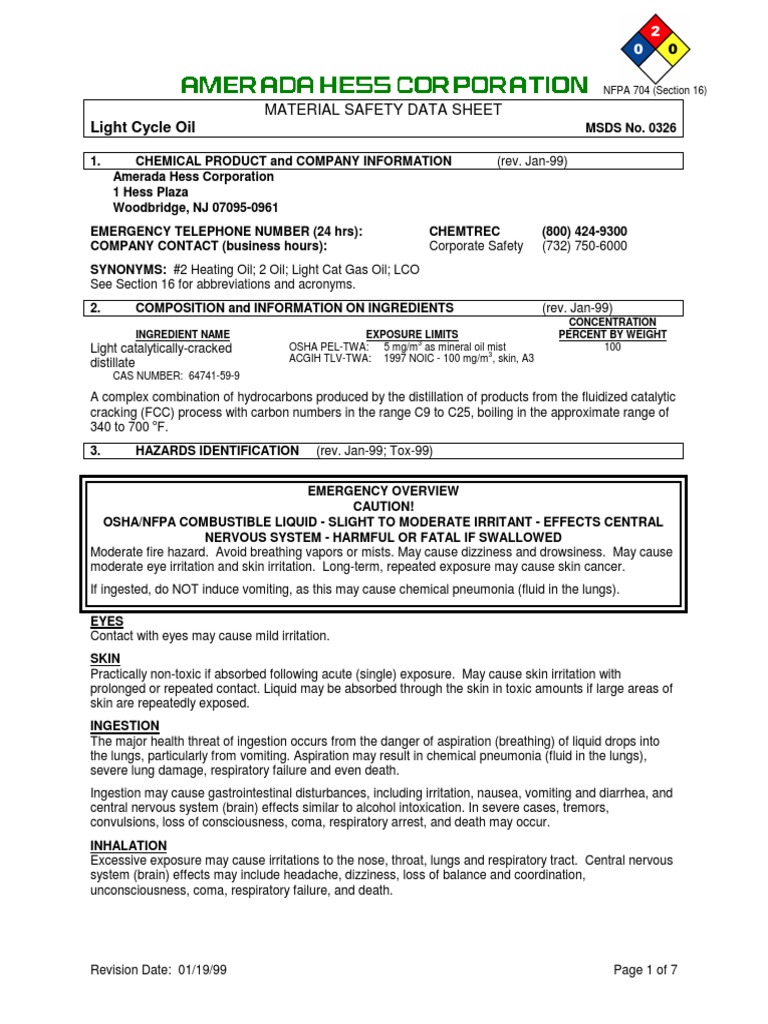 Light Cycle Oil: Material Safety Data Sheet | PDF | Firefighting ...
